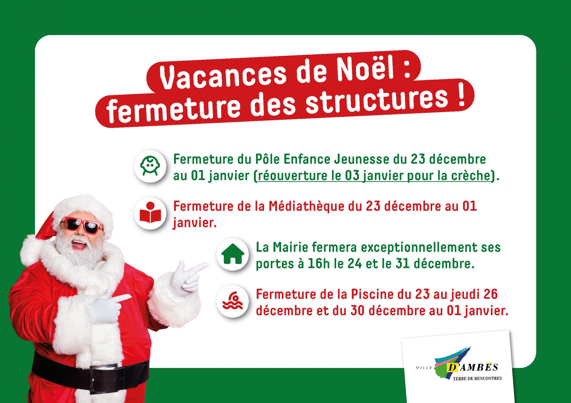 Vacances de Noël : fermeture des structures - Ambes